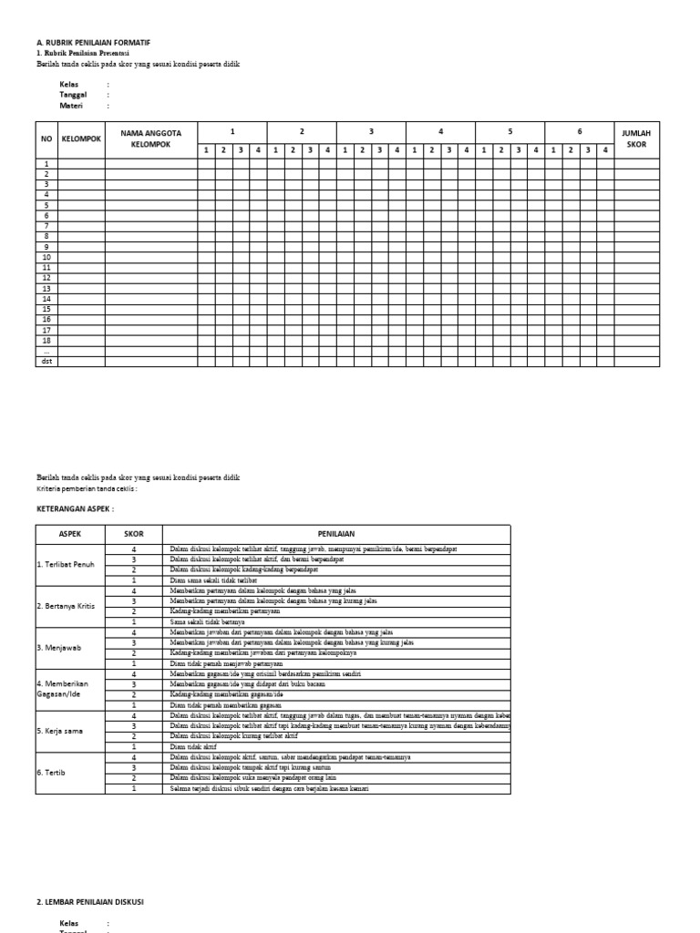 Rubrik Penilaian Asesmen Formatif Dan Asesmen Sumatif | PDF