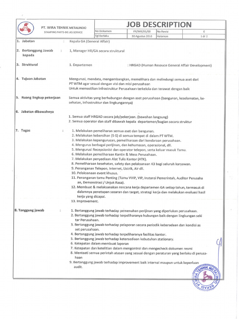 Job Desk GA-Anang Setiawan | PDF