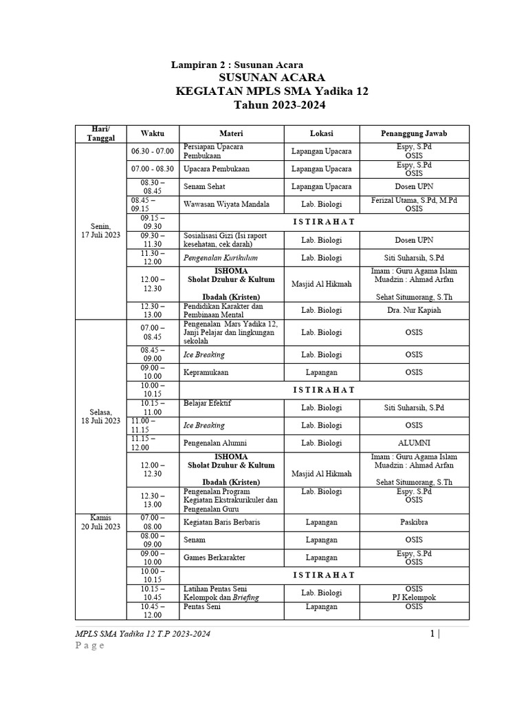 2324 Susunan Acara Dan Kepanitiaan MPLS | PDF