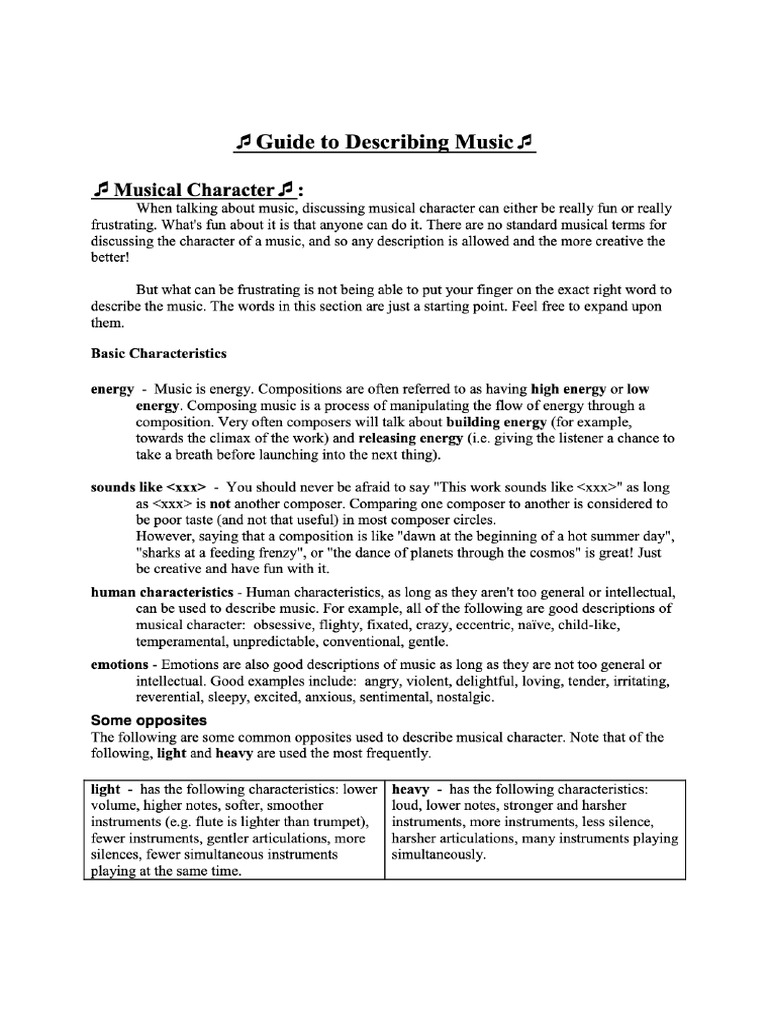 Guide To Describing Music | PDF