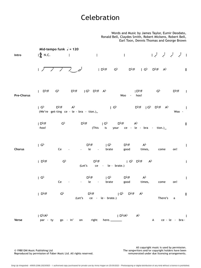 Celebration (Kool and The Gang) Chord Songbook | PDF | Song Structure ...