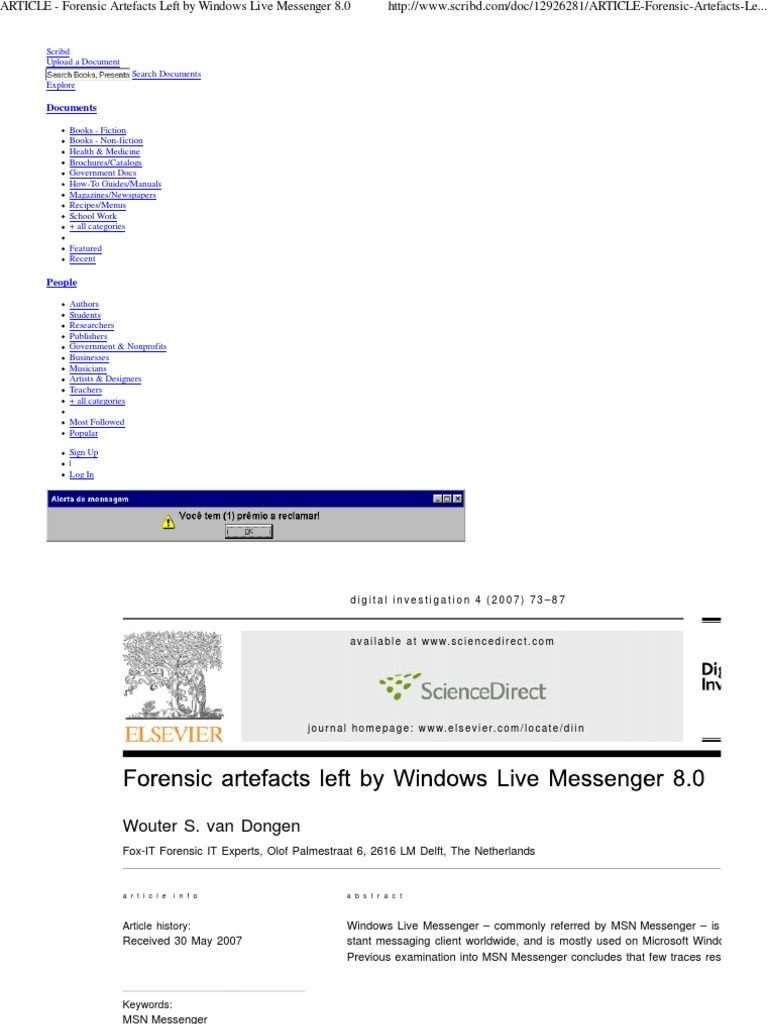 ARTICLE - Forensic Artefacts Left by Windows Live Messenger 8 | PDF ...