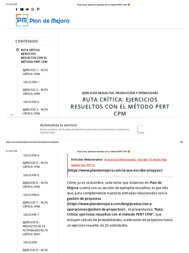 Ruta Crítica - Ejercicios Resueltos Con El Método PERT CPM ? | PDF | Proyectos | Gestión de ...