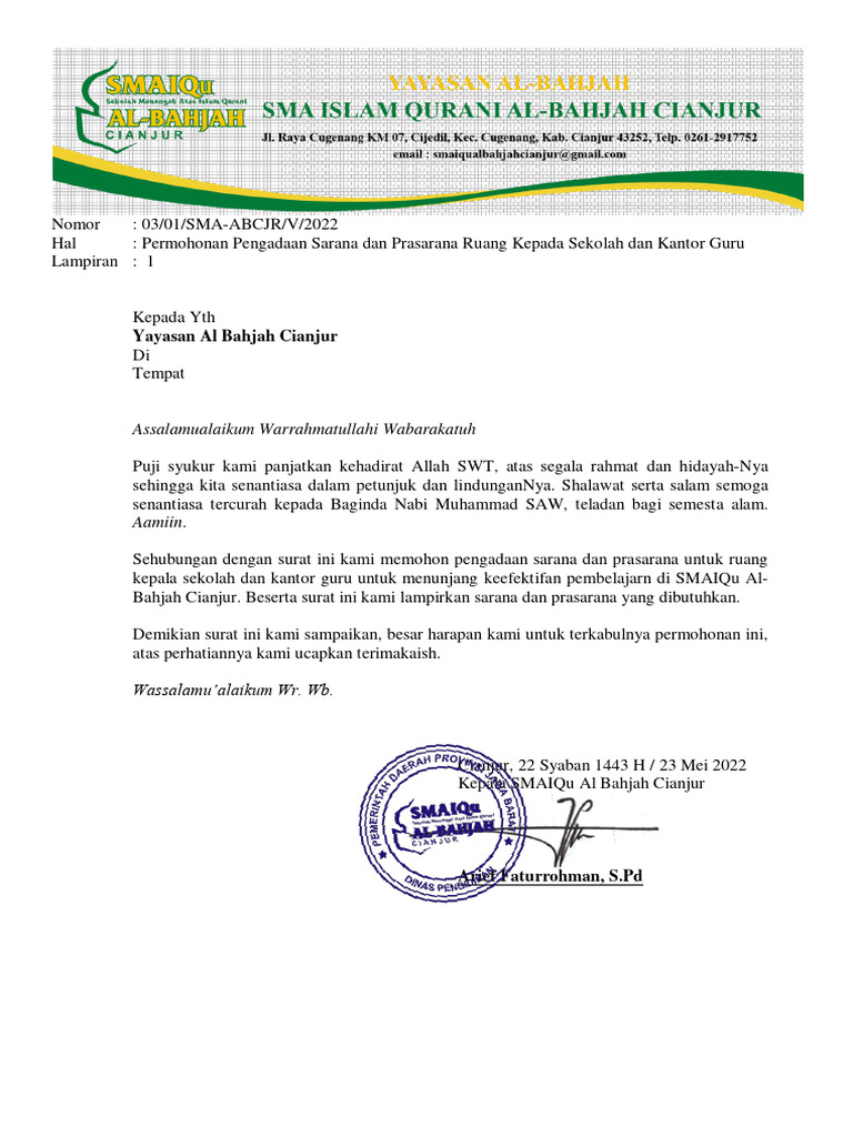 01 surat permohonan sarpras | PDF