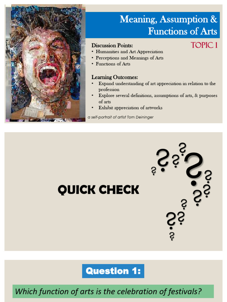 Topic 1-The Meaning, Assumption and Functions of Art - Copy-1 | PDF ...