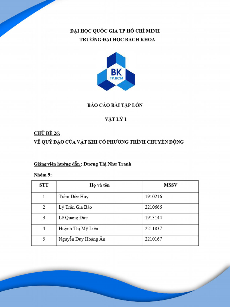 Báo Cáo BTL VL1 - Nhóm 9 | PDF