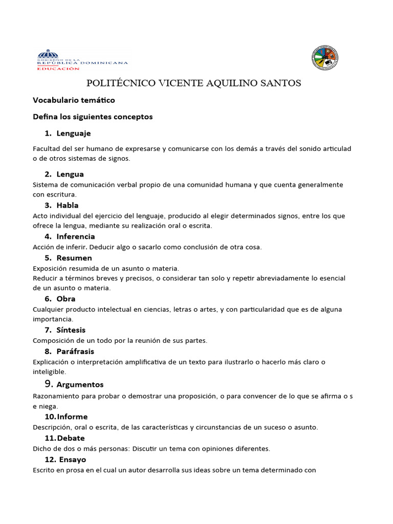 Vocabulario temático | PDF