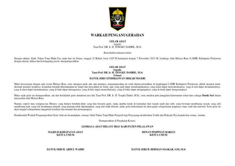 Warkah T. Dahril | PDF