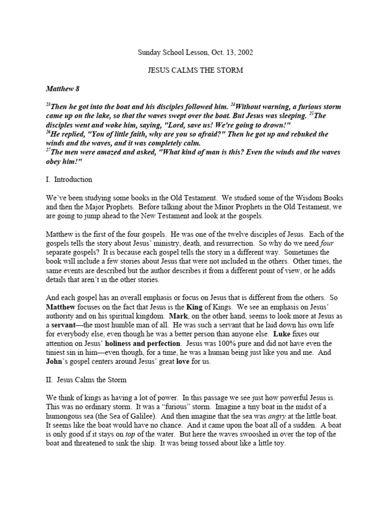 Calming The Storm In Matthew Pdf Jesus Gospel Of Matthew