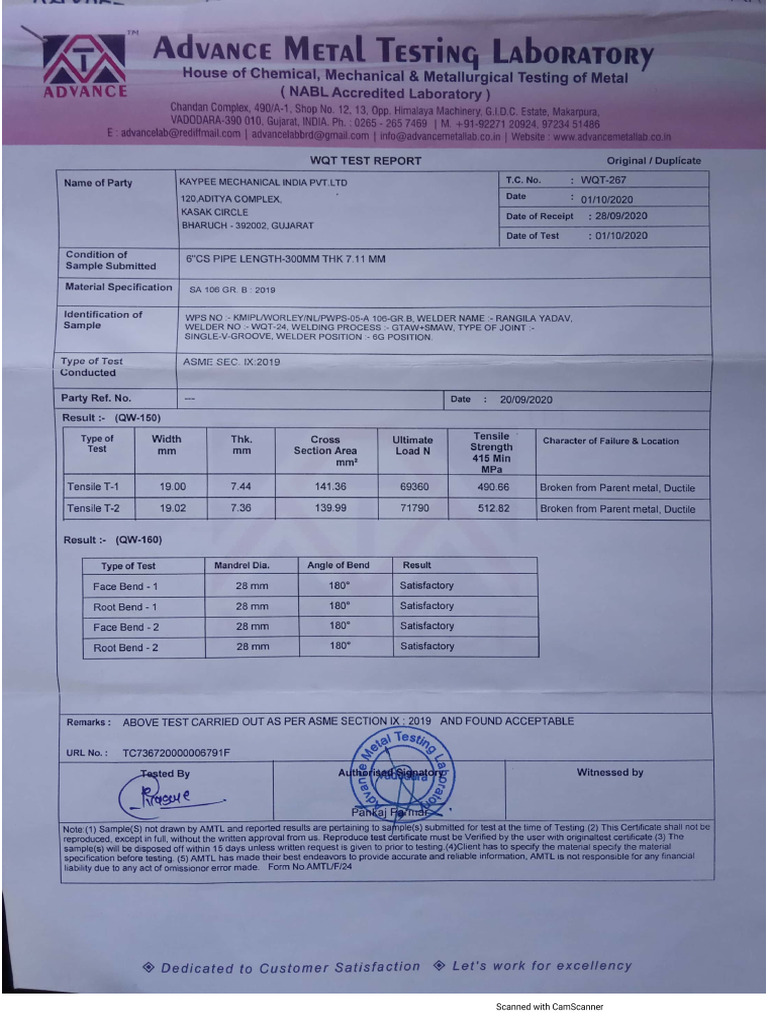 6 CS Pipe Weld Test Report | PDF