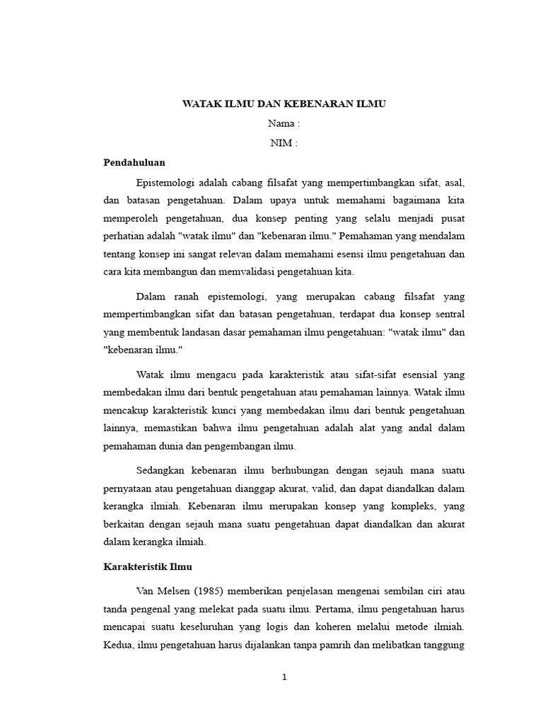 Watak dan Kebenaran Ilmu Pengetahuan | PDF