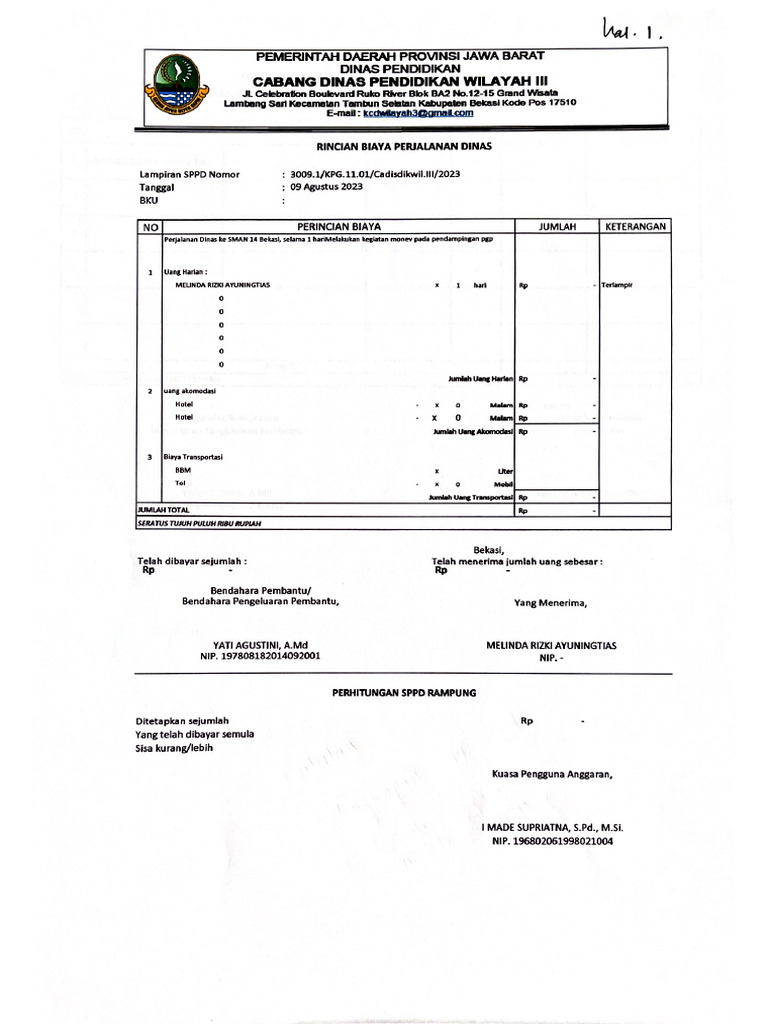 Contoh Kwitansi Perjadin | PDF