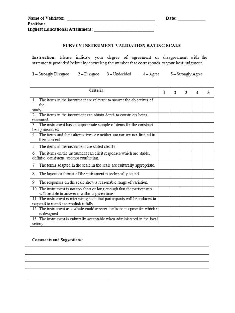Survey Instrument Validation Form | PDF