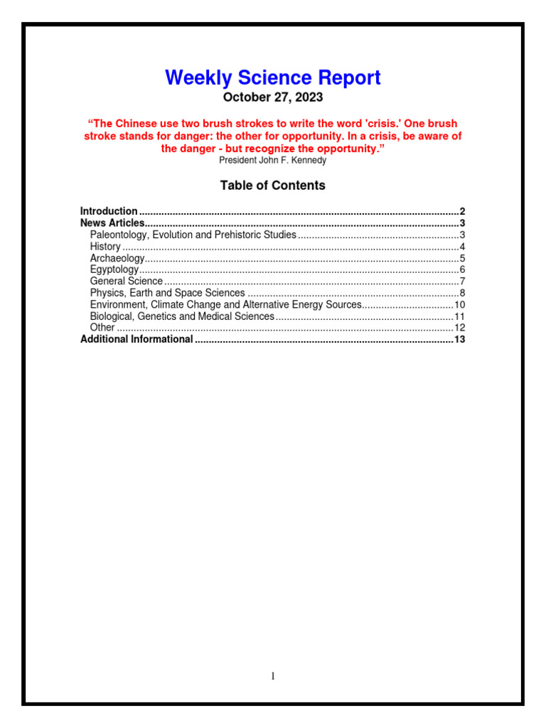 Weekly Science Report 27th Oct 2023 | PDF | Outer Space | Science