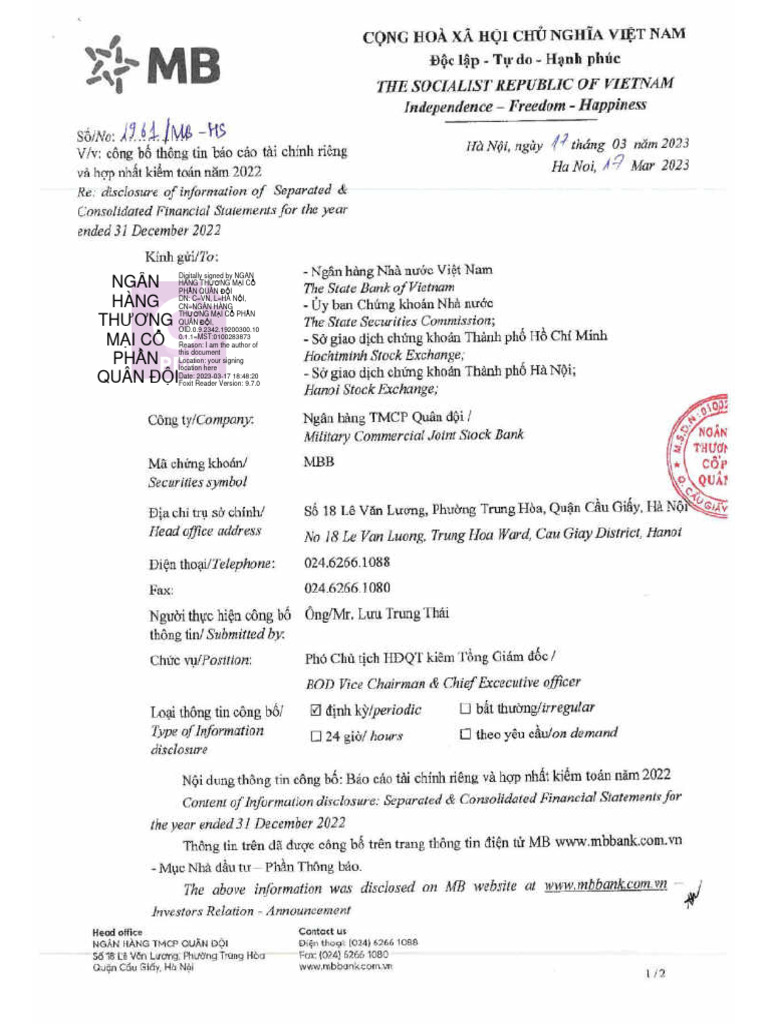 MBB - CBTT BCTC Hop Nhat Kiem Toan 2022 Signed | PDF