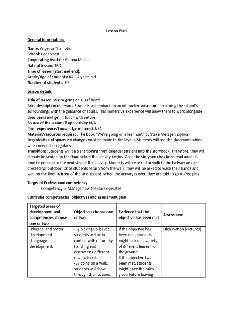Lesson Plan 4 - Leaves | PDF | Cognitive Science | Behavior Modification