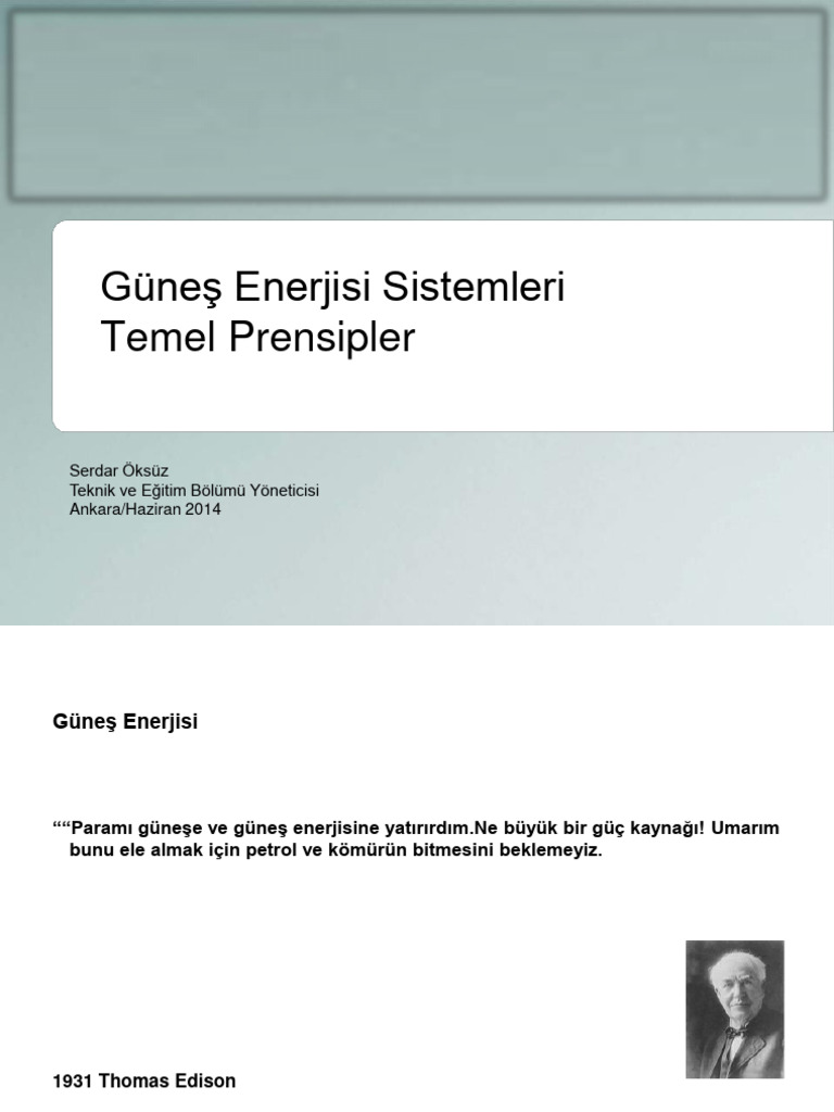 Güneş Enerji Sistemleri Temel Prensipler | PDF