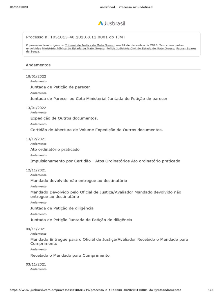 Processo N 105XXXX 4020208110001 Do TJMT Andamentos | PDF | Judiciários | Conceitos jurídicos