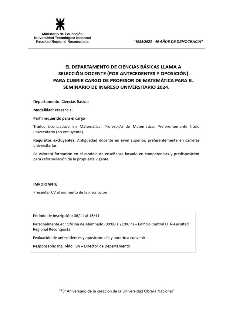 Llamado A Selección Interna | PDF | Maestros | Educación más alta
