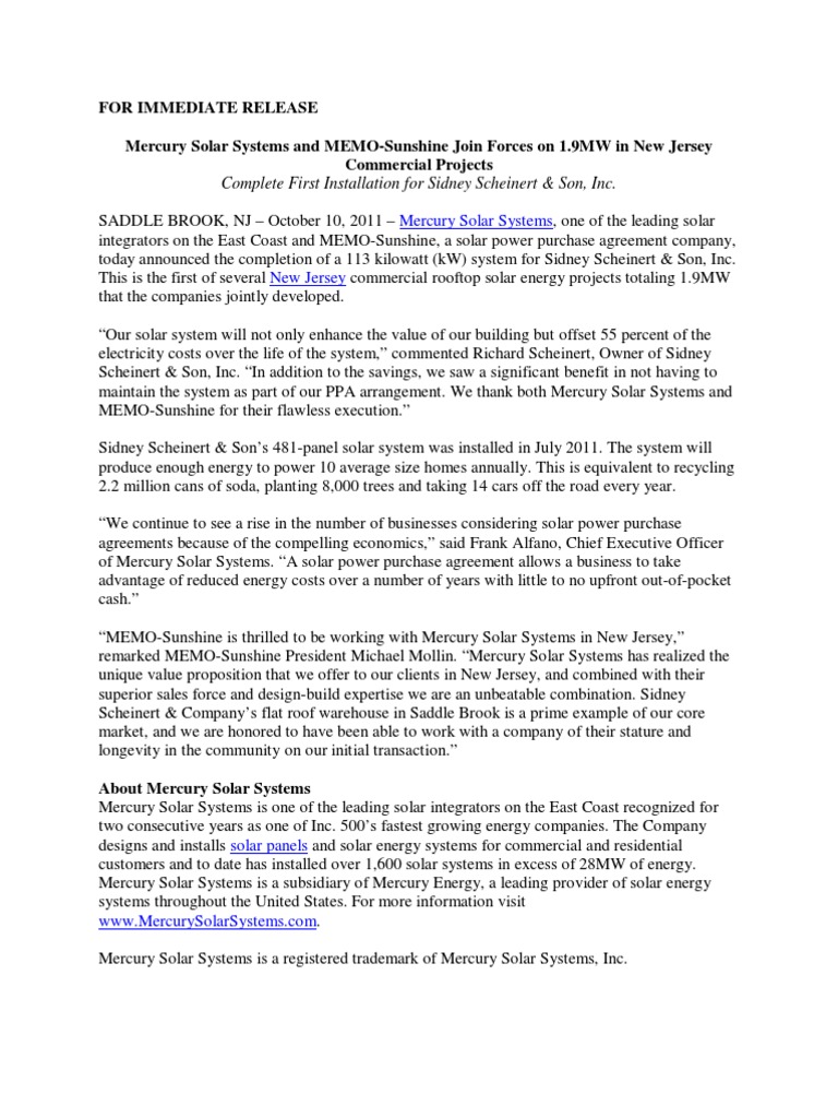 MEMO Sunshine Scheinert FINAL 10-10-11 | PDF | Solar Power | Solar Energy