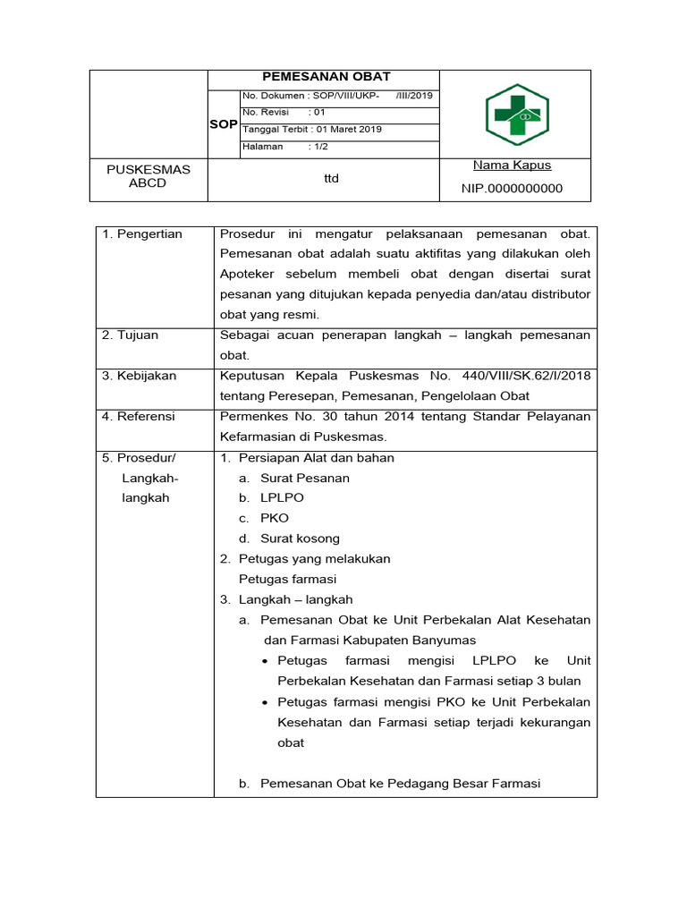 Sop B Pemesanan Obat | PDF | Pengembangan Diri | Kesehatan Holistik
