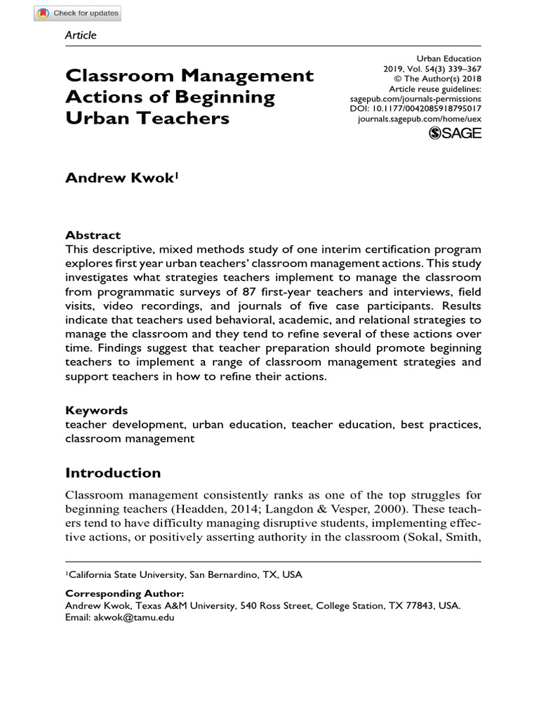 Classroom Management Actions of Beginning | PDF | Classroom Management | Teachers