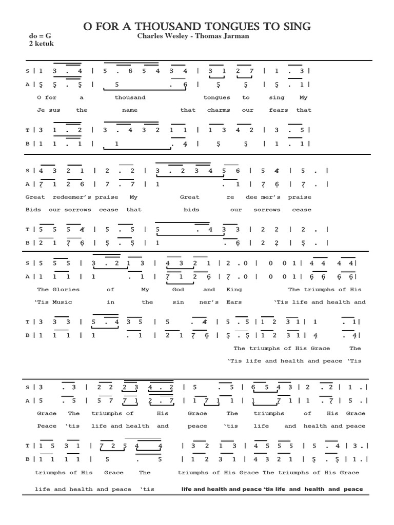 O For A Thousand Tongues To Sing | PDF | English Christian Hymns ...