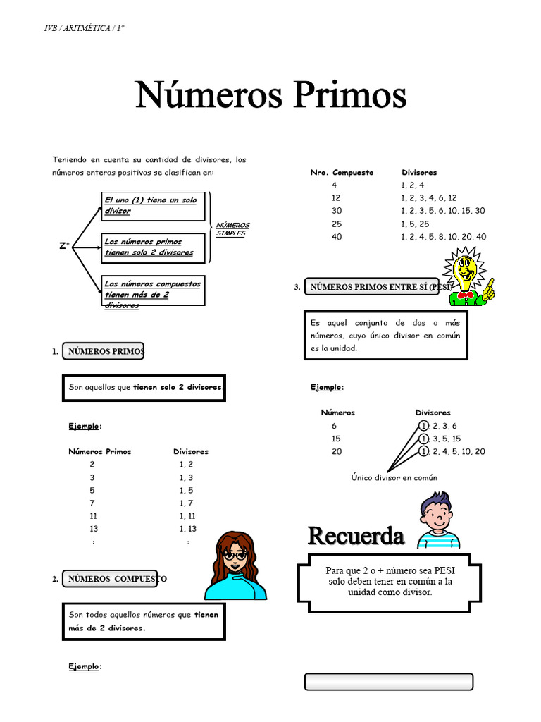 IV Bim - ARIT. - 1er. Año - Guía 3 - Números Primos | PDF | Número primo | Matemáticas discretas