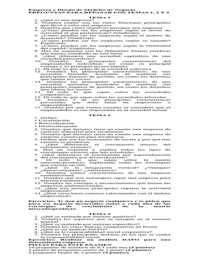 Preguntas para Repasar Los Temas | PDF | Análisis FODA | Business