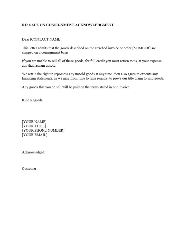 Sale On Consignment Acknowledgment | PDF