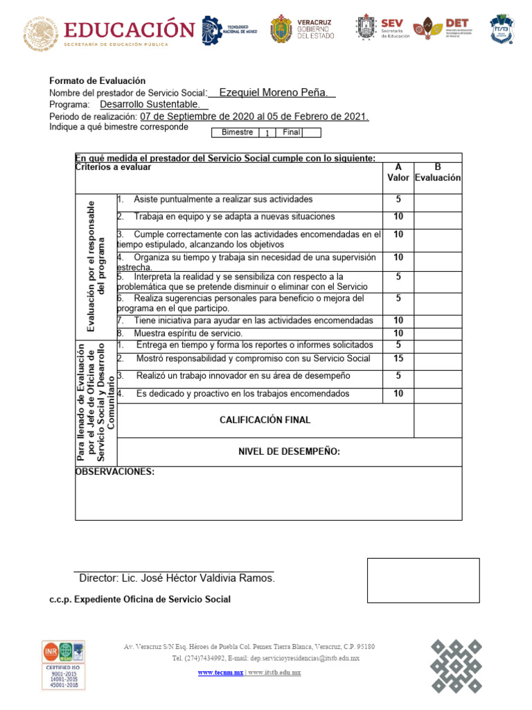 Formato de Evaluacion | PDF