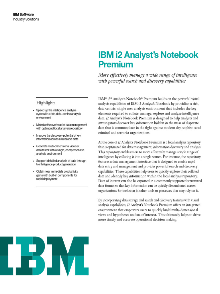 IBM I2 Analyst Notebook Premium Datasheet | PDF | Intelligence Analysis ...
