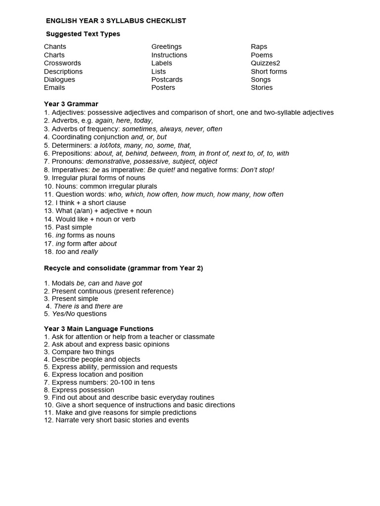 Analysis of Year 3 Syllabus | PDF | Adjective | Noun