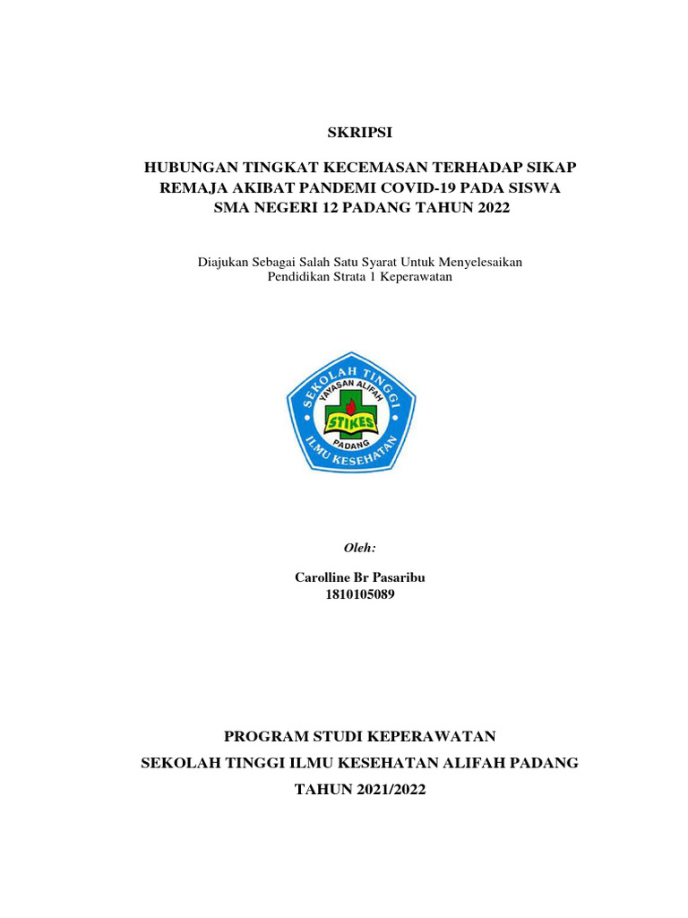 Hubungan Tingkat Kecemasan Terhadap Sikap Remaja Akibat Covid-19 Di ...