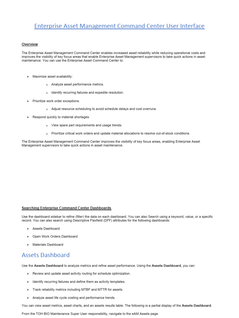 Enterprise Asset Management Command Center User Interface | PDF | Comma Separated Values ...