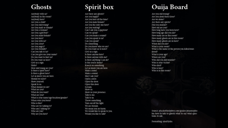 Phasmophobia Cheat Sheet 1920x1080 1 | PDF