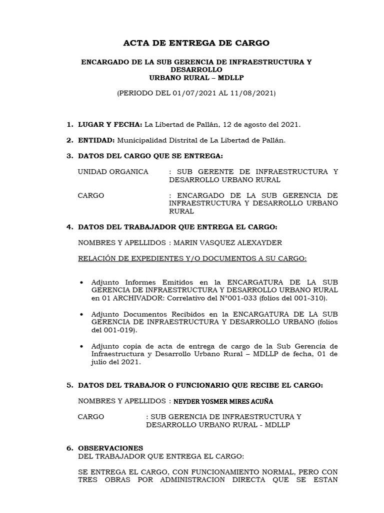 002. Acta de Entrega de Cargo 1 | PDF