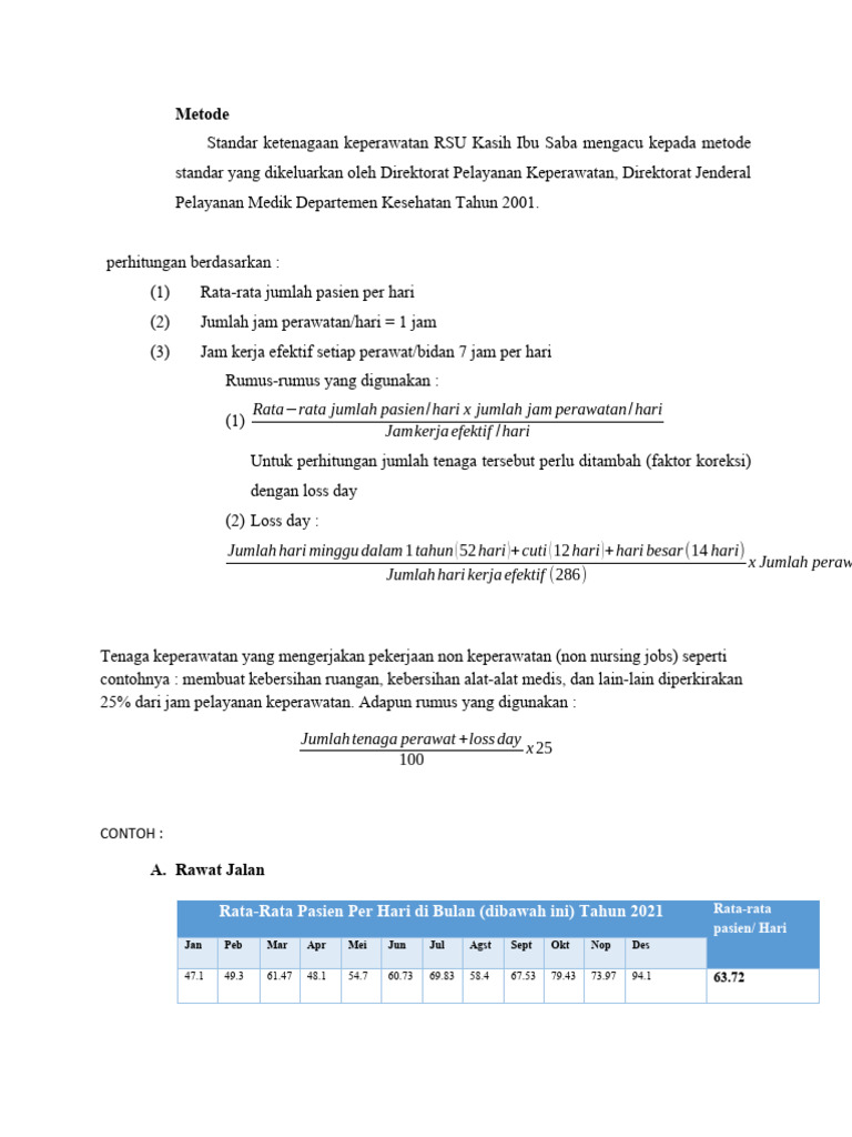 Contoh Metode Pola Ketenagaan Depkes | PDF