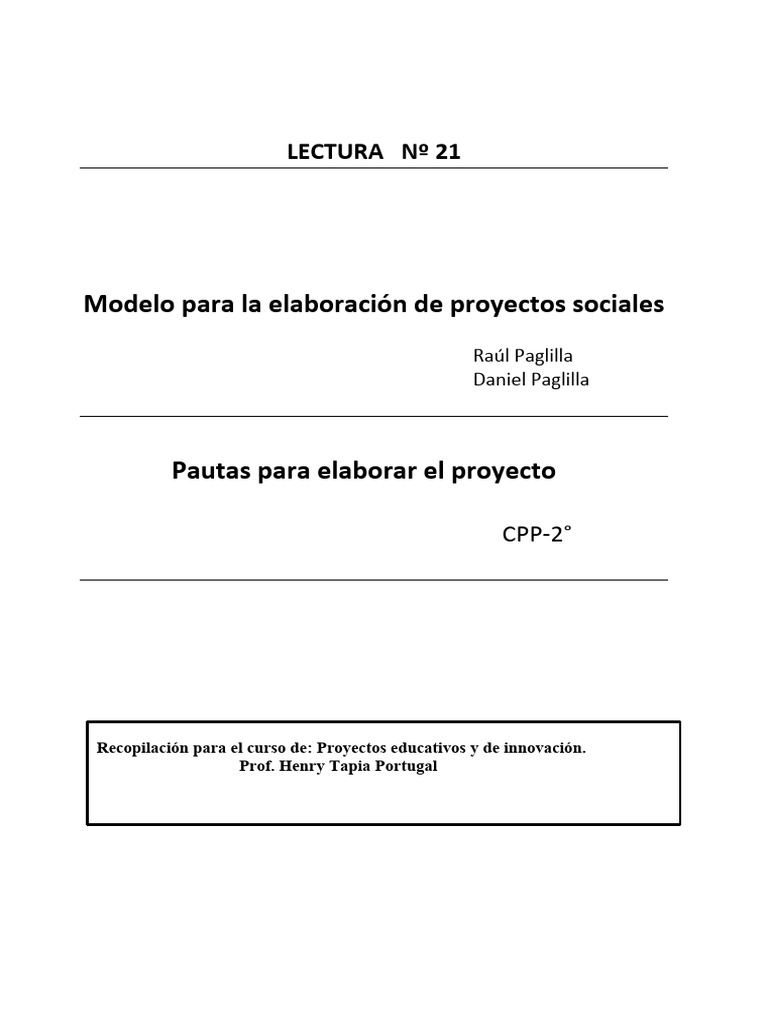 02 Lectura Nro 21 - Modelo para La Elaboración de Proyectos Sociales | PDF | Evaluación ...