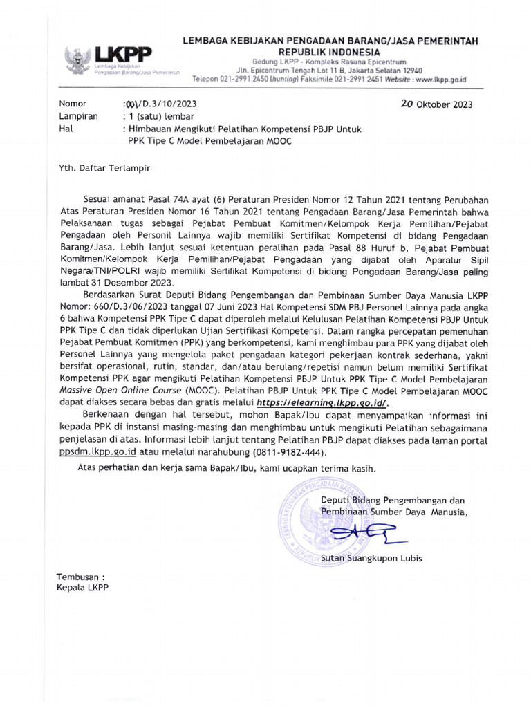 Surat LKPP Untuk Mengikuti PPK TIPE C - 231025 - 060359 | PDF