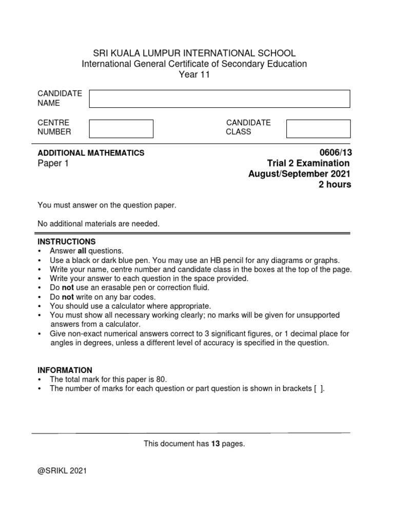 Year 11-Addmaths-Paper 1-Trial2 | PDF | Quadratic Equation | Abstract ...