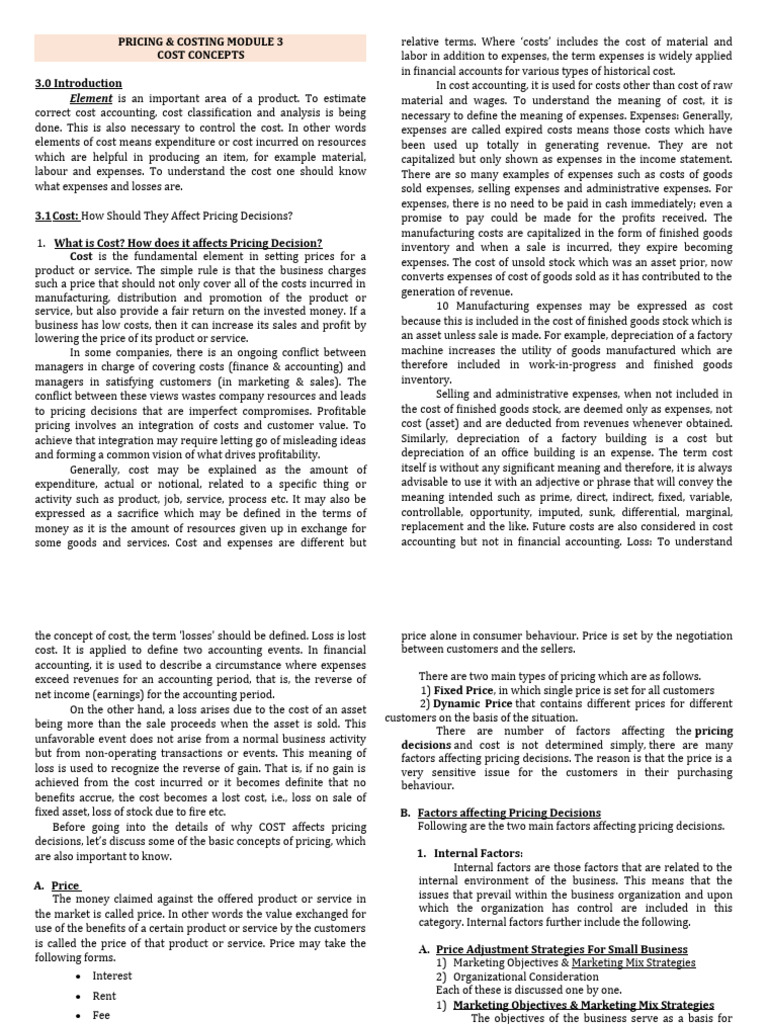 Cost Concepts Pricing Structure | PDF | Pricing | Demand