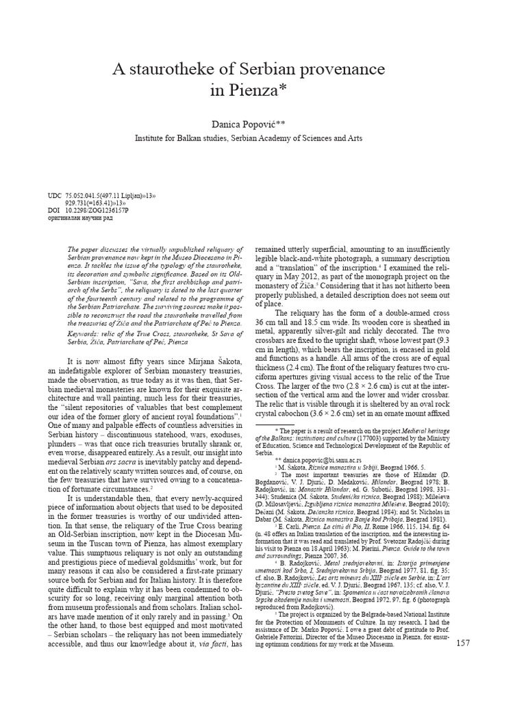 D Popovic A Staurotheke of Serbian Provenance in Pienza | PDF | Relic | Gemstone