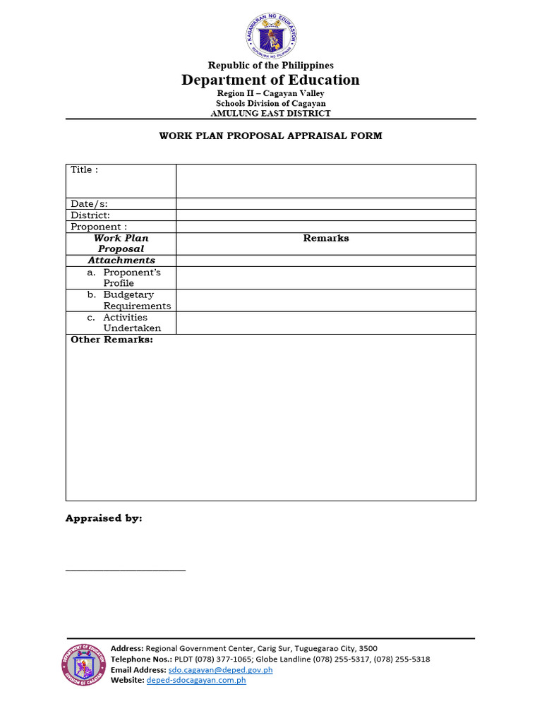 Work Plan Proposal Appraisal Form | PDF