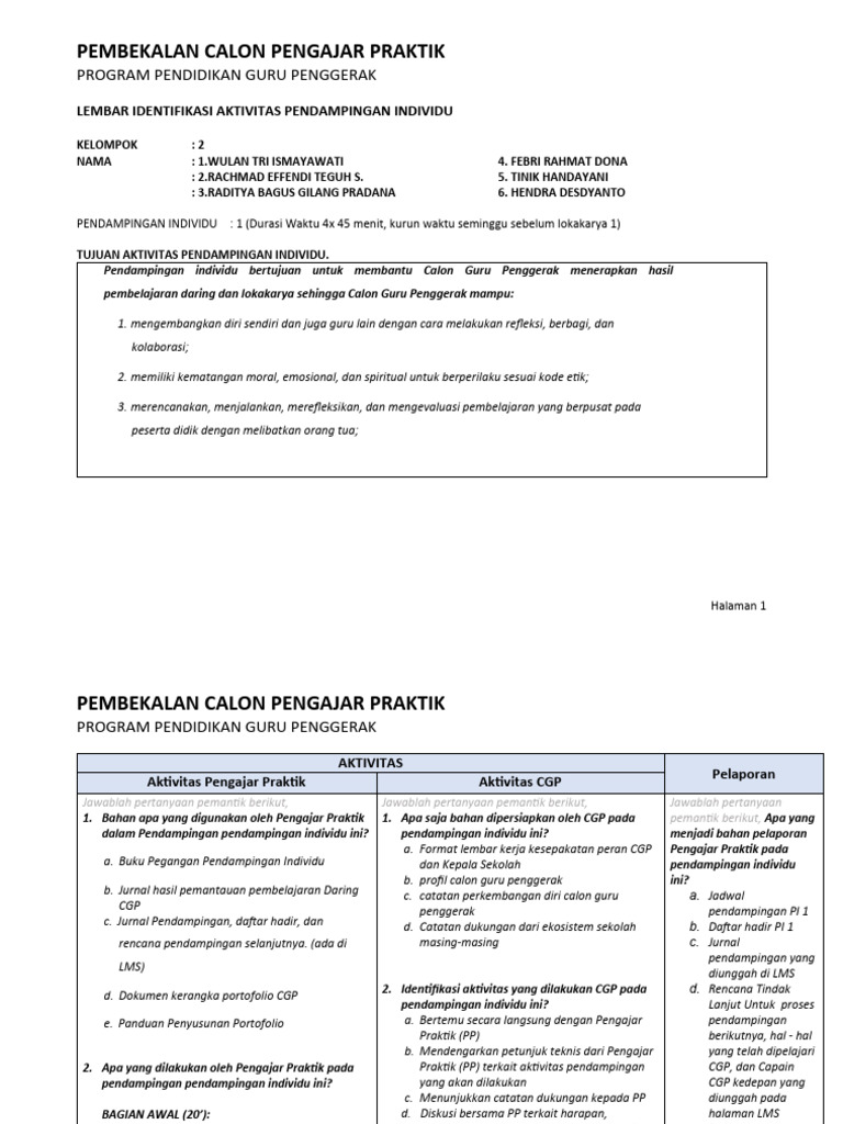 Aktifitas Laporan Pendampingan 1 CPP | PDF