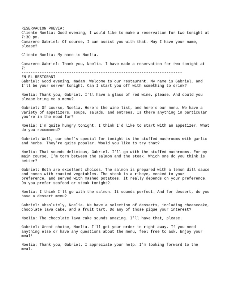 Restaurant Reservation Dialogue | PDF