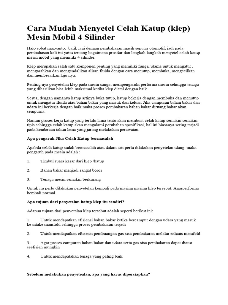 Panduan Menyetel Celah Katup 4 Silinder | PDF
