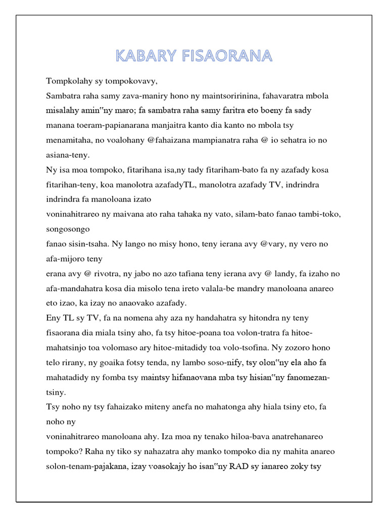 Kabary Fisaorana | PDF