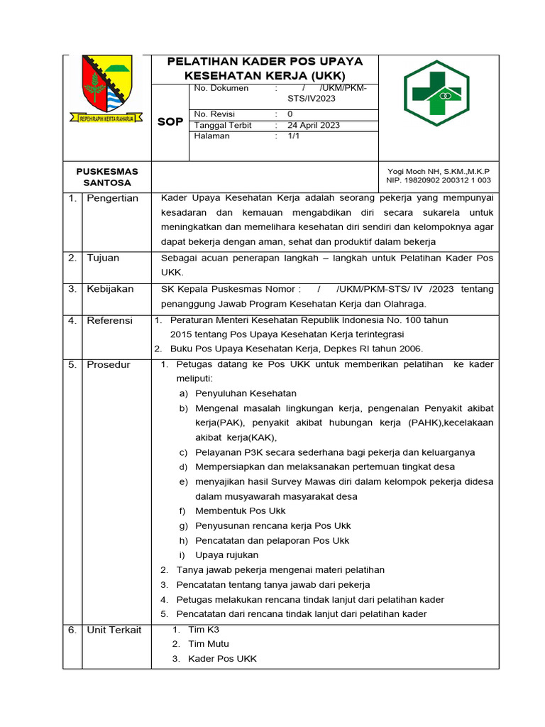 SOP Pembinaan Pos Ukk | PDF