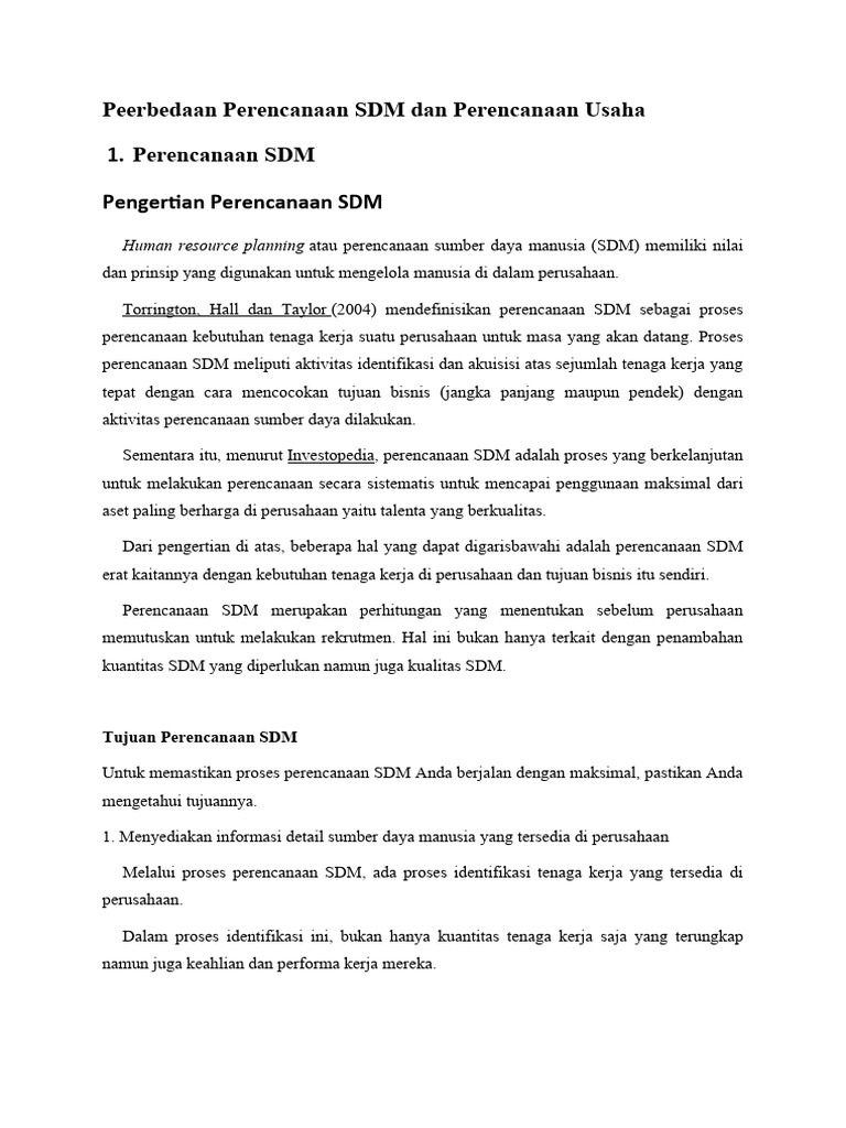 Perbedaan perencanaan dan Pengembangan SDM | PDF